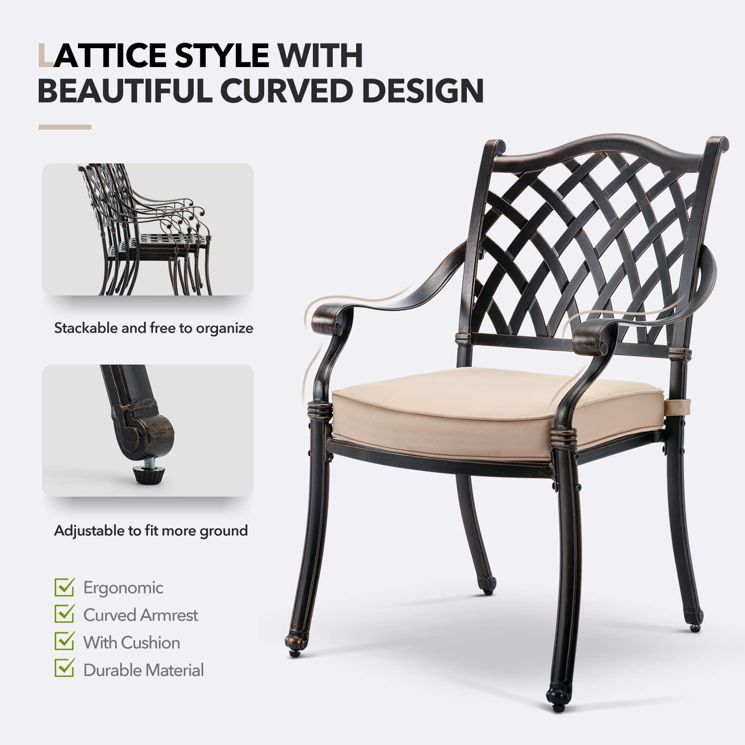ππ’π₯π’π¬π¦ππ’π₯ π ππ’πππ Outdoor Dining Set Cast Aluminum Retro Patio Dining Set for 6 includes 59β Rectangular Table and 6 Chairs with Thicker Cushion and Umbrella Hole for Patio Deck Garden