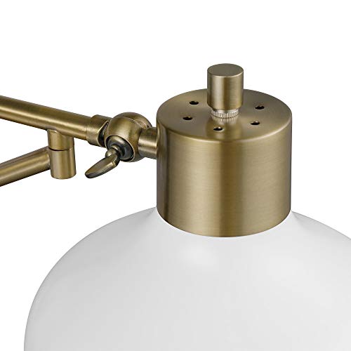 Globe Electric 51344 1-Light Plug-in or Hardwire Swing Arm Wall Sconce, White, Brass Accents, White Cloth Cord, Wall Lighting, Wall Lights for Bedroom, Kitchen Sconces Wall Lighting, Home Décor
