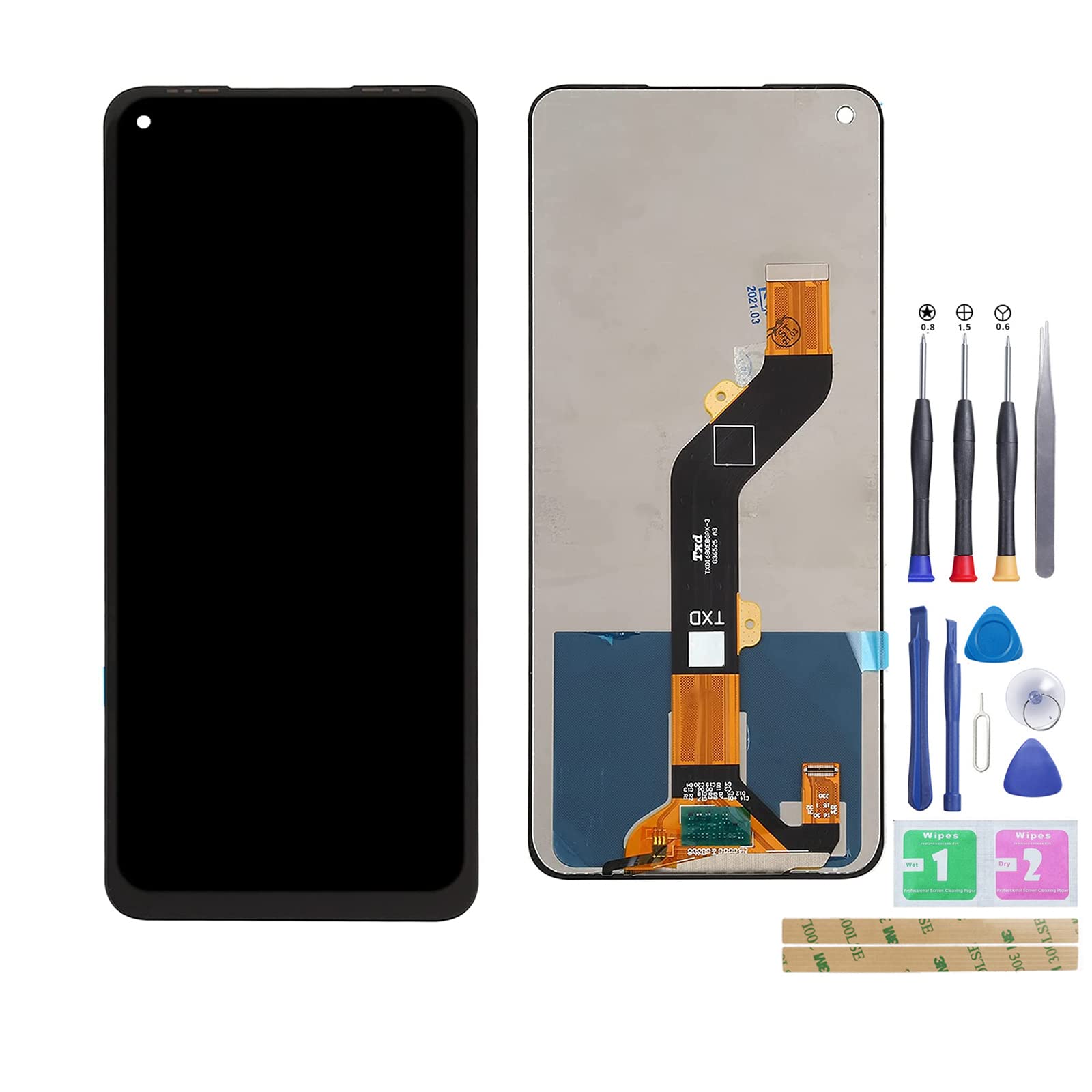 Jinyan LCD Display Touch Screen Digitizer Assembly LCD Screen Replacement for TEC-NO Spark 6 KE7 Black