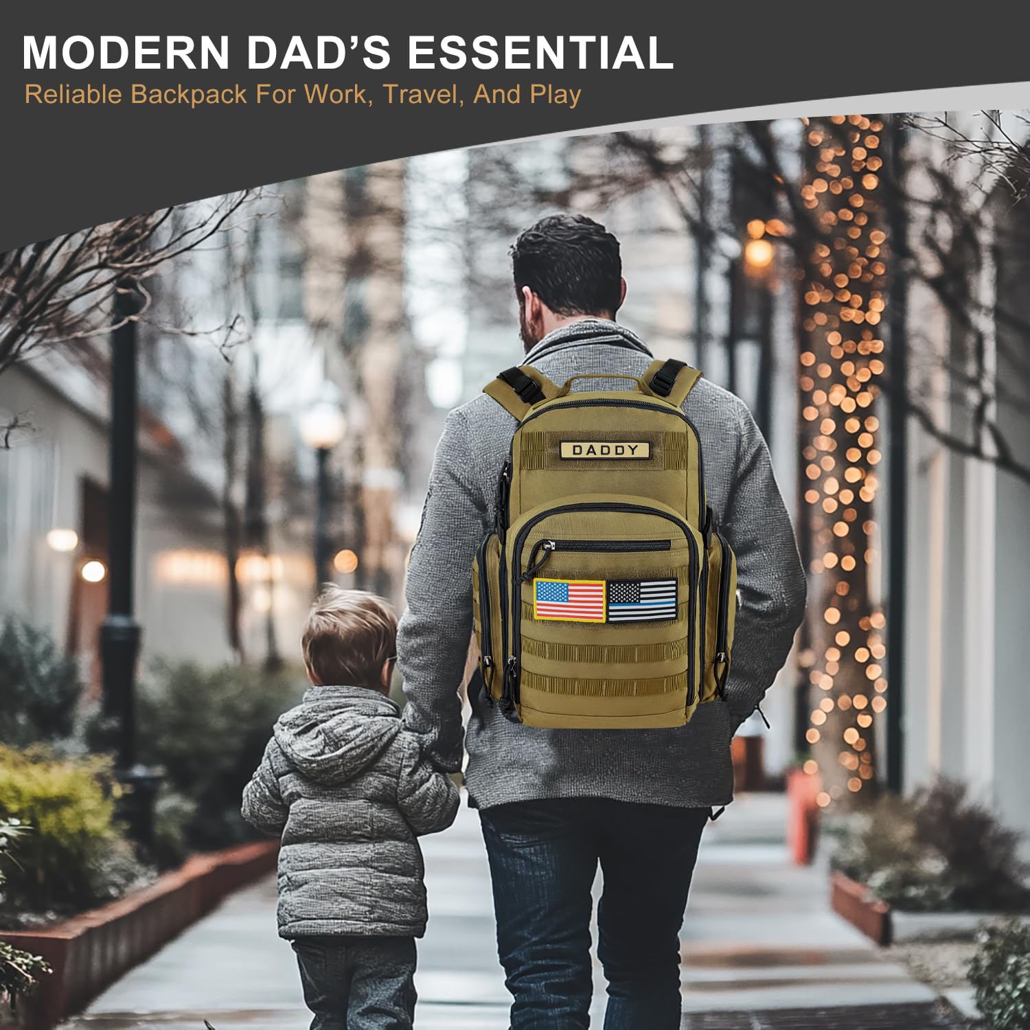 MIRACOL Military Diaper Bag for Dad - Large Diaper Backpack with 12+ Compartments - Insulated Bottle Pockets Quick-Access Wipe Dispenser for Travel Hiking Camping Tan