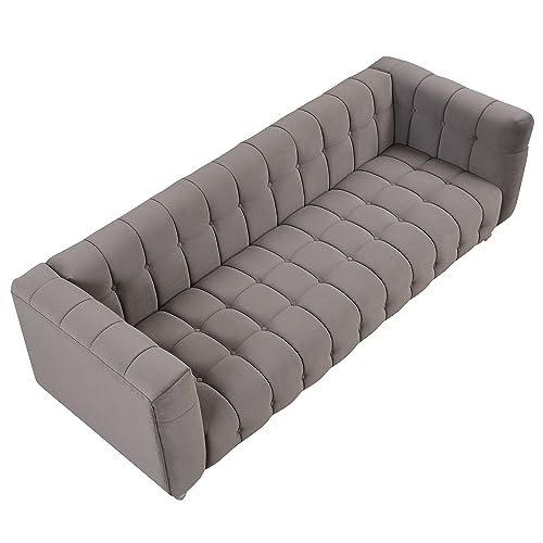 Merax, Grey 89" Modern Upgraded Sofa Dutch Fluff Soft Upholstered Couch Loveseat with Solid Wood Legs,Buttoned Tufted Backrest