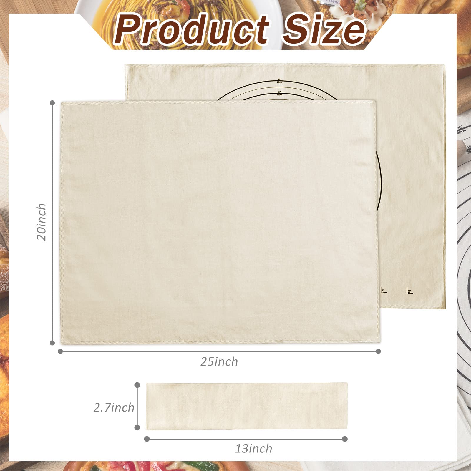 6 Pcs Pastry Cloth and Rolling Pin Cover Set Includes 2 Pcs 25 x 20 Inch Large Cotton Pastry Mat 4 Pcs 14 x 2.5 Inch Rolling Pin Cover Sleeves for Dough Bread Pie Baking Kitchen Supplies
