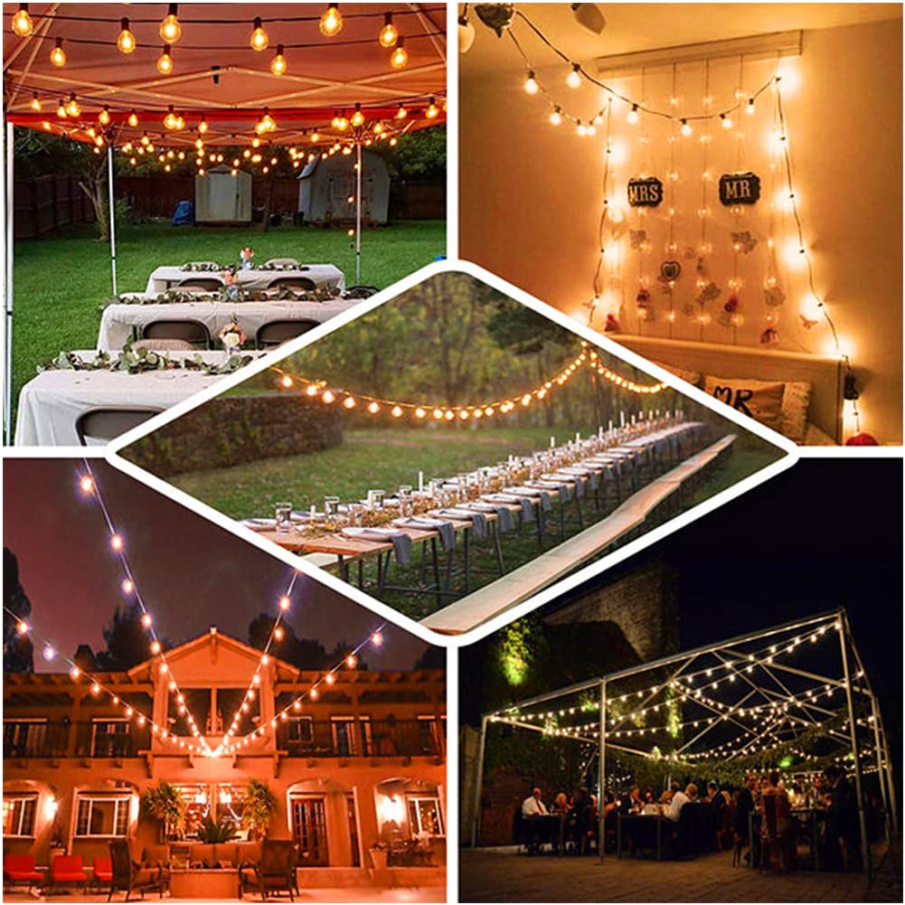G40 Outdoor Frosted String Lights, 25Ft Globe Frosted White String Lights with 27 Small Round Bulbs, Waterproof Connectable Hanging Lights for Outside Backyard Porch Umbrella Bistro Decor, Black Wire