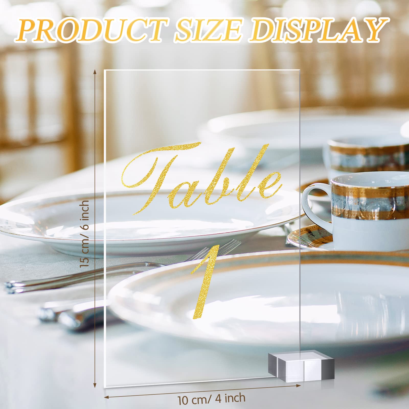 Acrylic Wedding Table Numbers with Stands 1-40 Gold Table Number Signs and Holders 4 x 6 Inch Printed Calligraphy Table Number Holders Clear Acrylic Sign for Wedding Reception Centerpiece Event Party