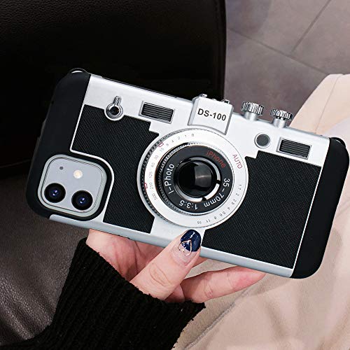 iPhone 11 Case, Awsaccy 3D Cool Unique Cute Camera Design Case PC + Silicone Cover Case with Long Strap Rope for Apple iPhone 11 6.1 inch 2019 Release (Moderate Hardness), Black