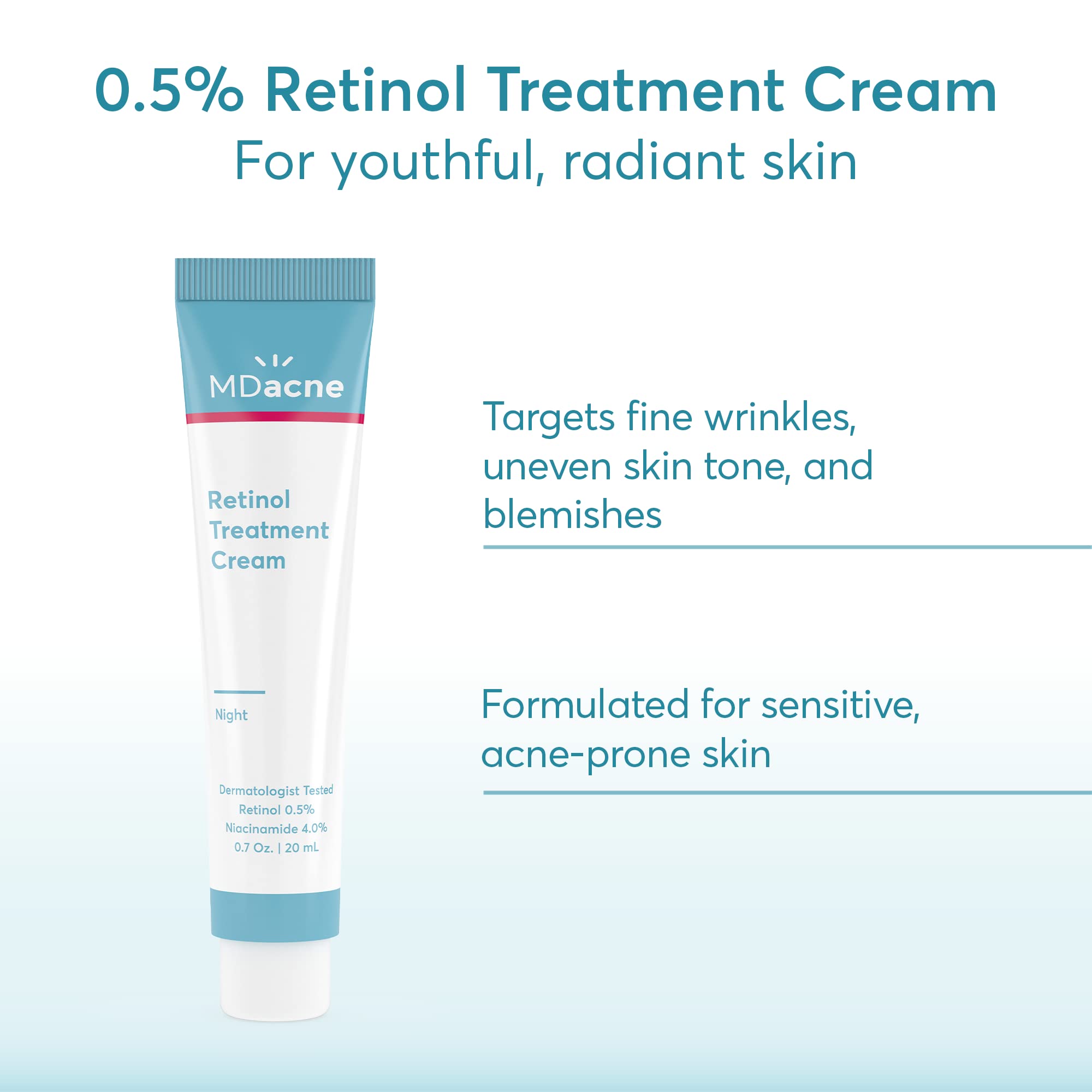 MDacne β Retinol 0.5% and Niacinamide 4% Cream, Reduces Blemishes and Improves Skin Texture without Irritation