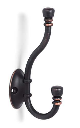 BIRDROCK HOME Classic Wall Mounted Robe & Towel Hooks - 2 Pack - Dual Hook - Large - Oil Rubbed Bronze Towel Robe Hat Coat Hook