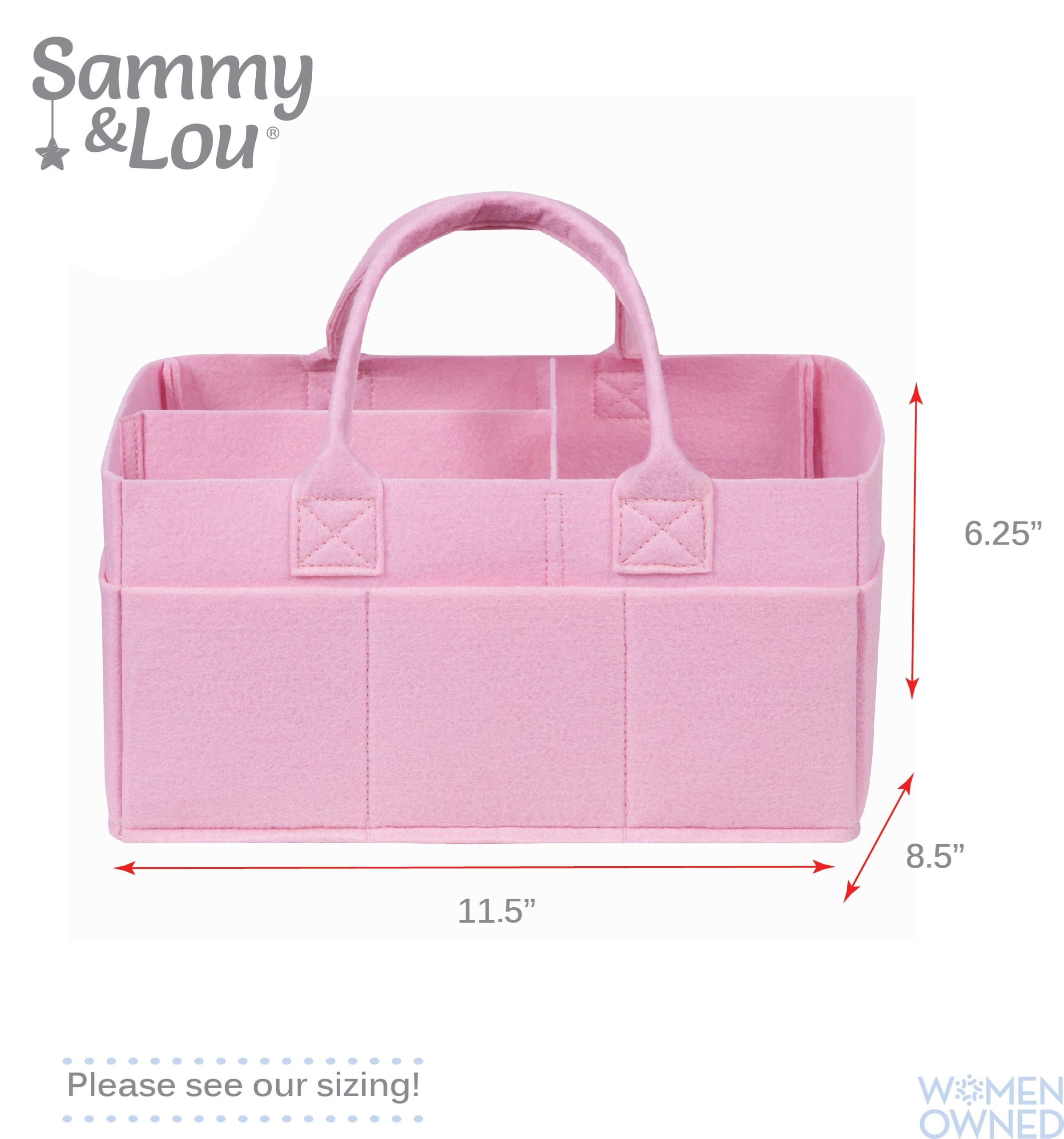 Sammy & Lou Diaper Caddy Organizer - Collapsible Tote Bag with Handles - Organizer for Diapers, Wipes & Baby Changing Supplies - Felt Storage Organizing Bin for Car, Desk, Nursery (Pink)
