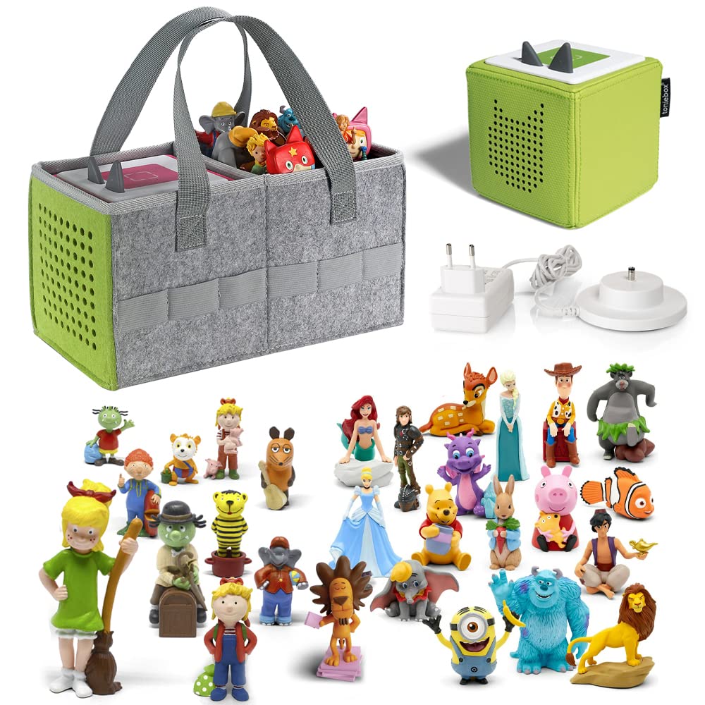 Carrying Case for Toniebox Starter Set & Storage Bag for Tonies Figurine, Waterproof Folding Bag with Handle Felt Cloth Musical Toy for Kids Toniebox & Accessories Green
