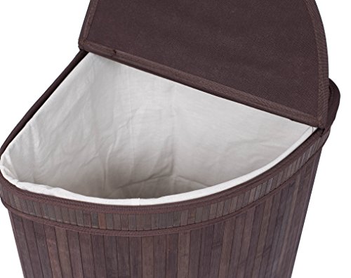 BIRDROCK HOME Corner Laundry Hamper with Lid and Cloth Liner - Bamboo - Espresso - Easily Transport Laundry Basket - Collapsible Hamper - String Handle