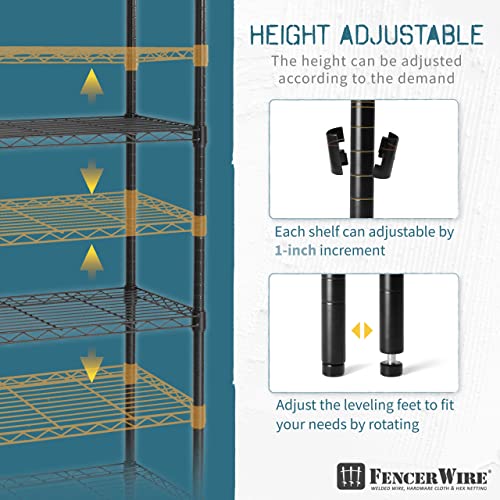 Fencer Wire NSF Adjustable Height Wire Shelving w/Liner, Basement Storage Shelving, Metal Steel Storage Shelves, Kitchen, Garage Shelving Storage Organizer, Utility Shelf, 4-Tier W/Liners, Black