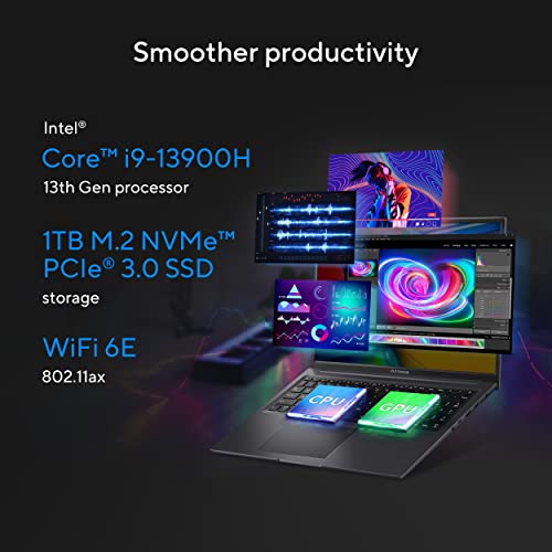 ASUS Vivobook 16X OLED Laptop, 16” 3.2K 120Hz Display, Intel Core i9-13900H CPU, NVIDIA Geforce RTX 4060 GPU, 32GB RAM, 1TB SSD, Windows 11 Home, Indie Black, K3605VU-ES94
