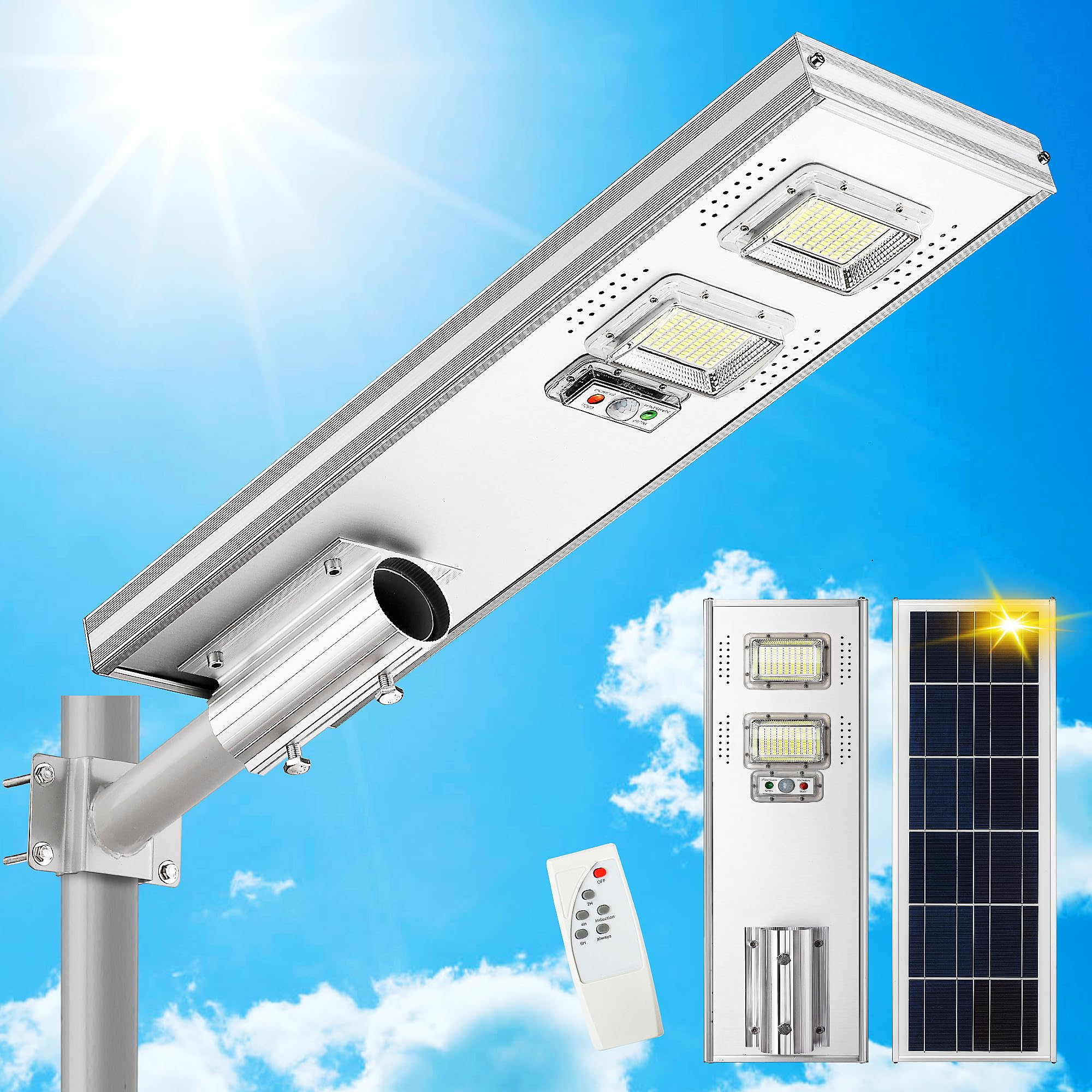 Lovus 1200W Commercial Solar Street Lights, 30000LM LED Outdoor Solar Flood Security Light Dusk to Dawn with Motion Sensor for Parking Lot, IP65 Waterproof Wall or Pole Mount Light, ST100-033