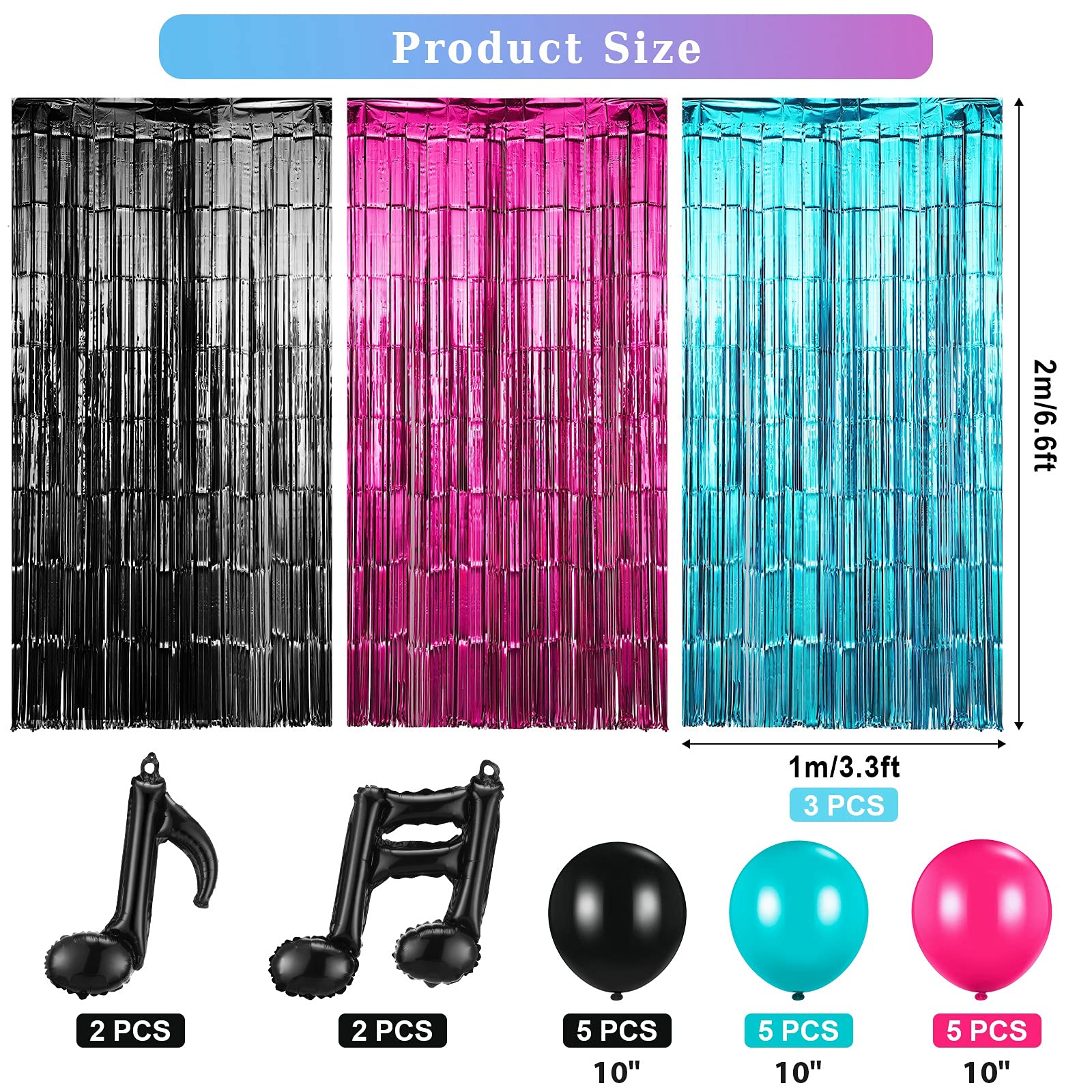 Skylety Music Birthday Party Decorations Includes Karaoke Rose Red Blue Black Tinsel Curtains Music Balloons Music Note Balloons for Music Theme Party Photo Backdrop