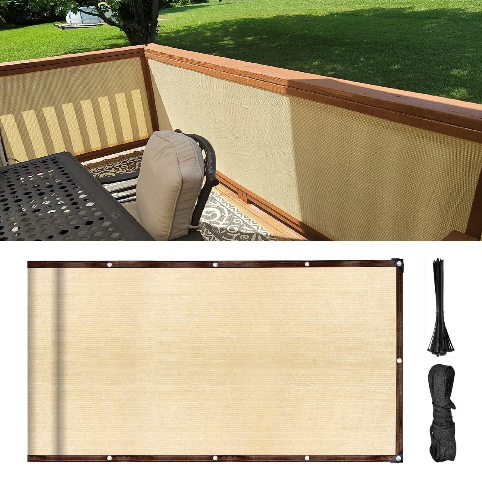Abrotain Fence Privacy Screen Balcony Deck Fencing Cover 3'3"x9'9" 80% Shade Fabric Sun Shade Cloth Decorative Fence Covering Net Mesh Shield with Grommet for Outdoor Garden Backyard Porch Patio Yard