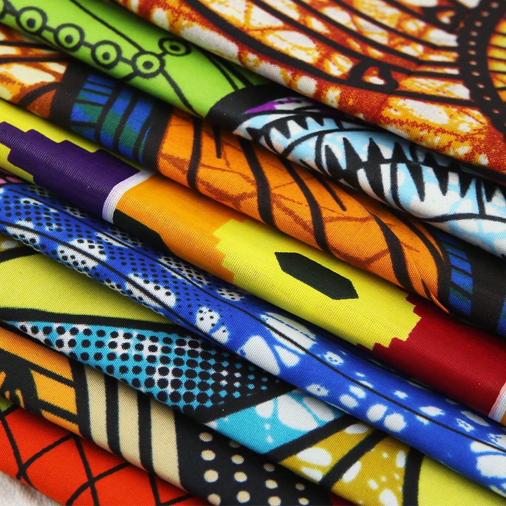 African Fabric,8 PCS African Ankara Print Fat Quarters Fabric Bundles,20 x 16 Inches/50 x 40 cm Cotton Polyester Quilting Fabric Material Scraps for Sewing Clothes Crafting Projects Patch Work