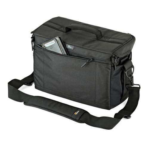 Lowepro LP37142, Nova 200 AW II Messenger Case, Camera Bag, Customizable, Portable, Fits 1-2 Pro DSLR with attached 24-105mm, Compact Drone, 3-5 Additional Lenses, Flash, Black