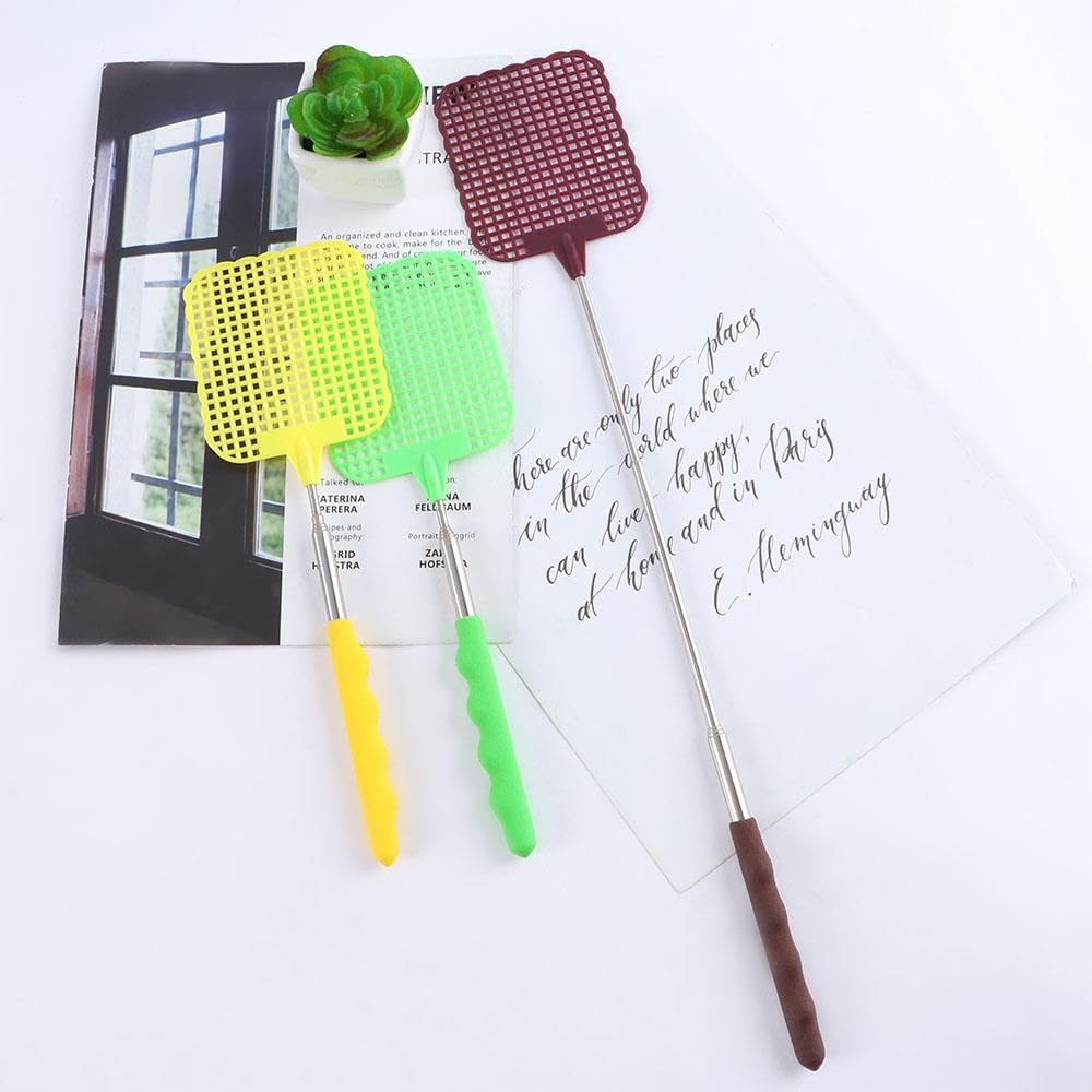 Extendable Fly Swatter Telescopic Plastic Flies Killer Manual Fly Swatter Heavy Duty Plastic Fly Swatter for Indoor Outdoor(Yellow)