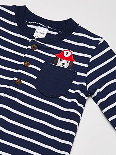 Carter's Baby Boys' 2-Pack One-Piece Romper, Grey Dino/Navy Stripe, 18 Months
