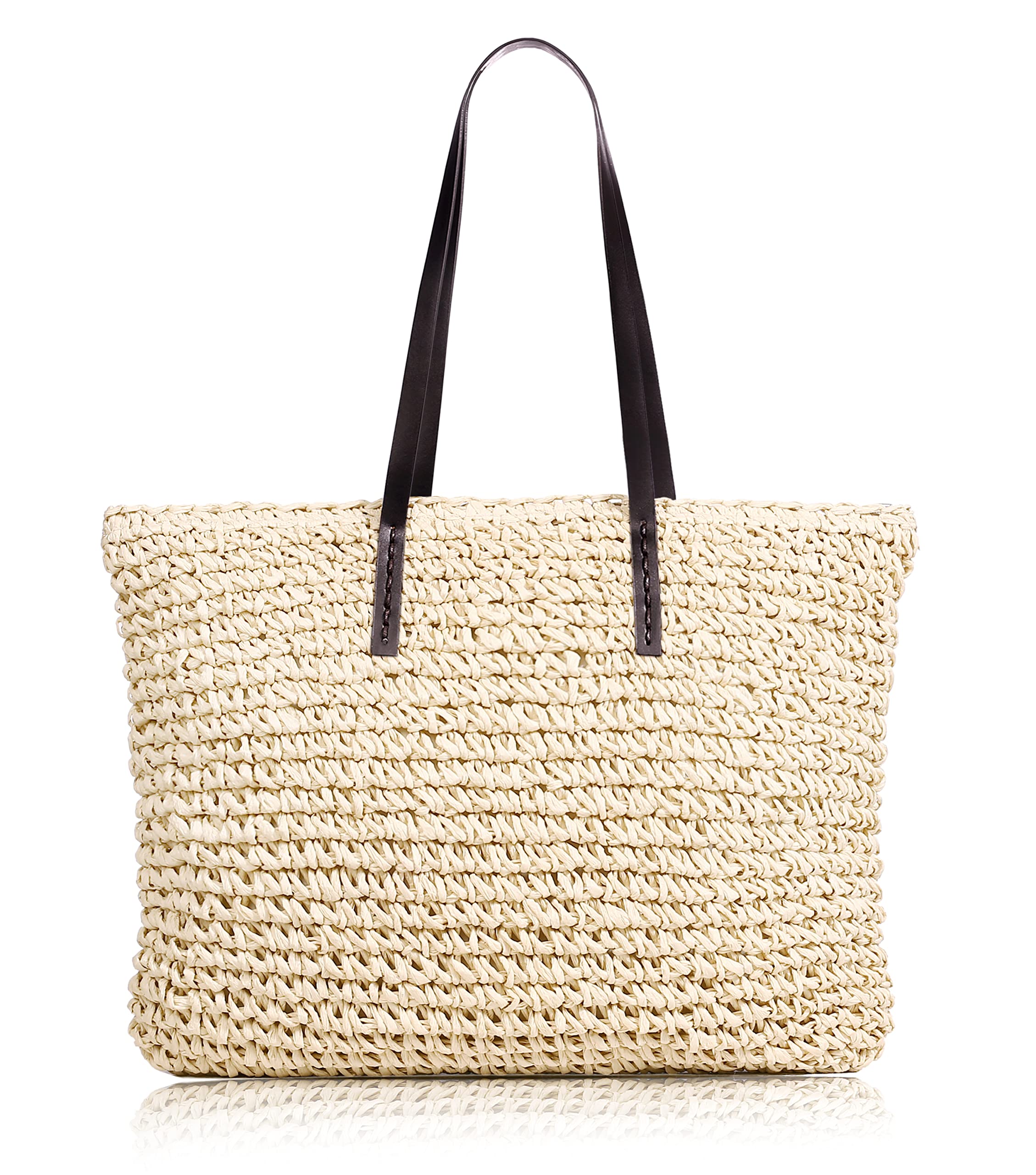 COOKOOKY Straw Beach Bag Summer Handmade Woven Shoulder Tote Bags Purse for Women (Square Khaki Bag)