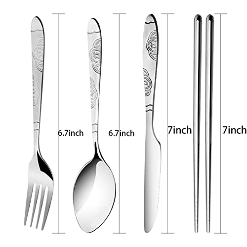 Arroyner 3 Pack Reusable Flatware Sets Knife, Fork, Spoon, Chopsticks, 12Pcs Portable Travel Stainless Steel Tableware Dinnerware with Carrying Case