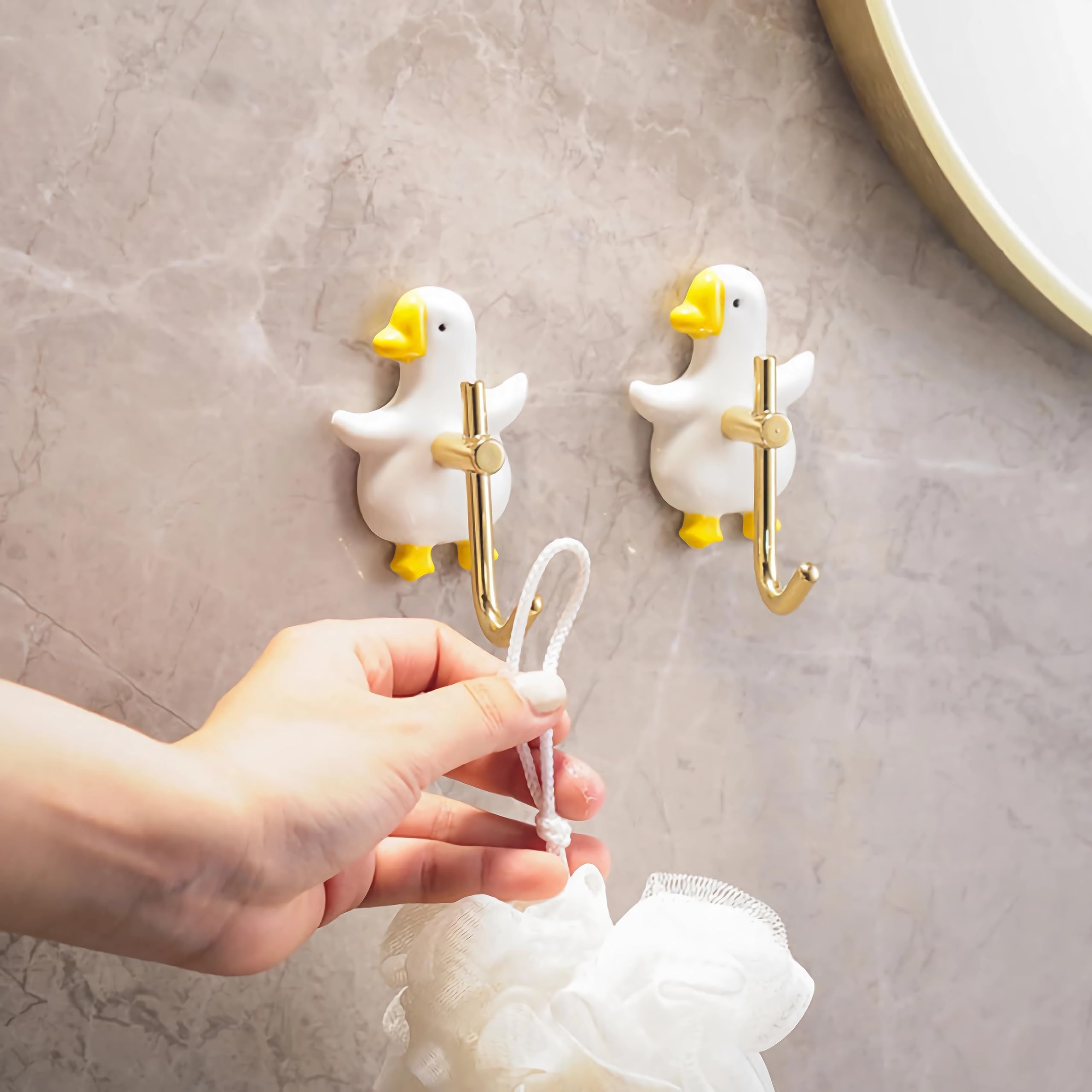 Acubtybuy Wall Hooks Set of 2, Cute Duck Handmade Hooks Coat Hooks, Hat Coat Key Leash Towel Hanger, Key Holder for Wall Rustic Decor Gifts (2 Pack)
