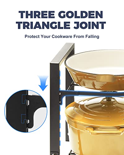BRONYPRO Adjustable Pot and Pan Organizer for Small Cabinet , Rustproof Storage Organizer Rack for Cast-iron Pots Pans with 2 Slots, for Skillets, Frying Pan, Pot Lids, Kitchen Must Have (Black,2 Pieces)