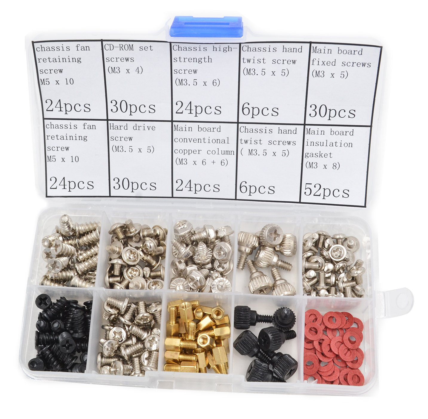 Kalanution 250pcs Personal Computer Screws & Standoffs Set Assortment Kit for Mother Board, Computer PC Spacer Screws Assortment Kit for Hard Drive Computer Case Motherboard Fan Power Graphics