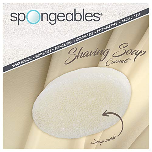 Spongeables Shaving Soap In a Sponge, Exfoliating Sponge for Use Before Shaving, Aloe and Shea Butter, Moisturizer and Exfoliator, Coconut, 2 Count