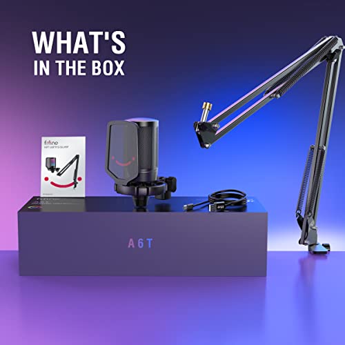 FIFINE Gaming PC USB Microphone, Podcast Condenser Mic with Boom Arm, Pop Filter, Mute Button for Streaming, Twitch, Online Chat, RGB Computer Mic for PS4/5 PC Gamer Youtuber-AmpliGame A6T