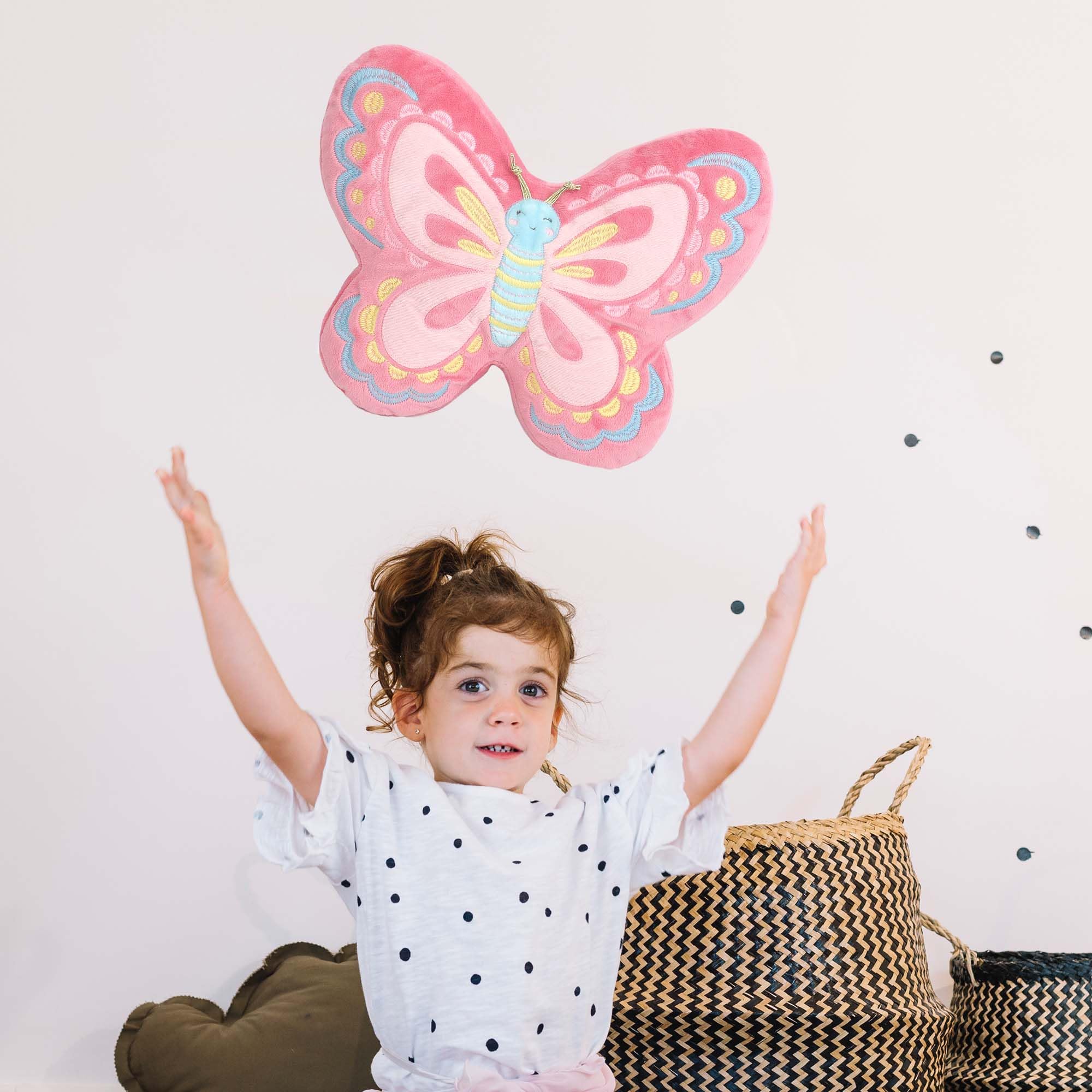 MON AMI Sparkle Butterfly Decorative Plush Throw Pillow - 12.5x10”, Soft Cushion, Stuffed Toy Décor Gifts for Kids of All Ages, Nursery Décor