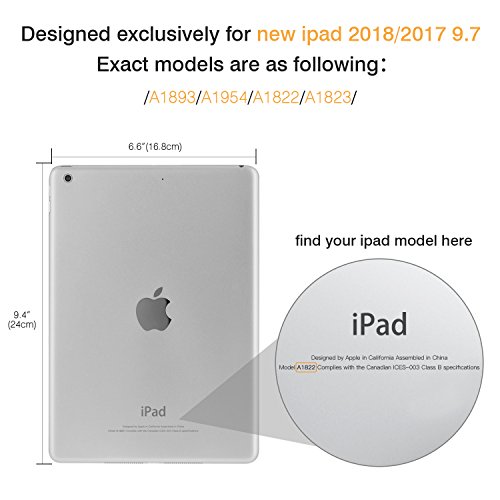 MoKo Case Fit 2018/2017 iPad 9.7 6th/5th Generation, [Built-in Screen Protector] Full-Body Shockproof Case Smart Shell Trifold Stand Cover with Auto Sleep/Wake & Pencil Holder - Black