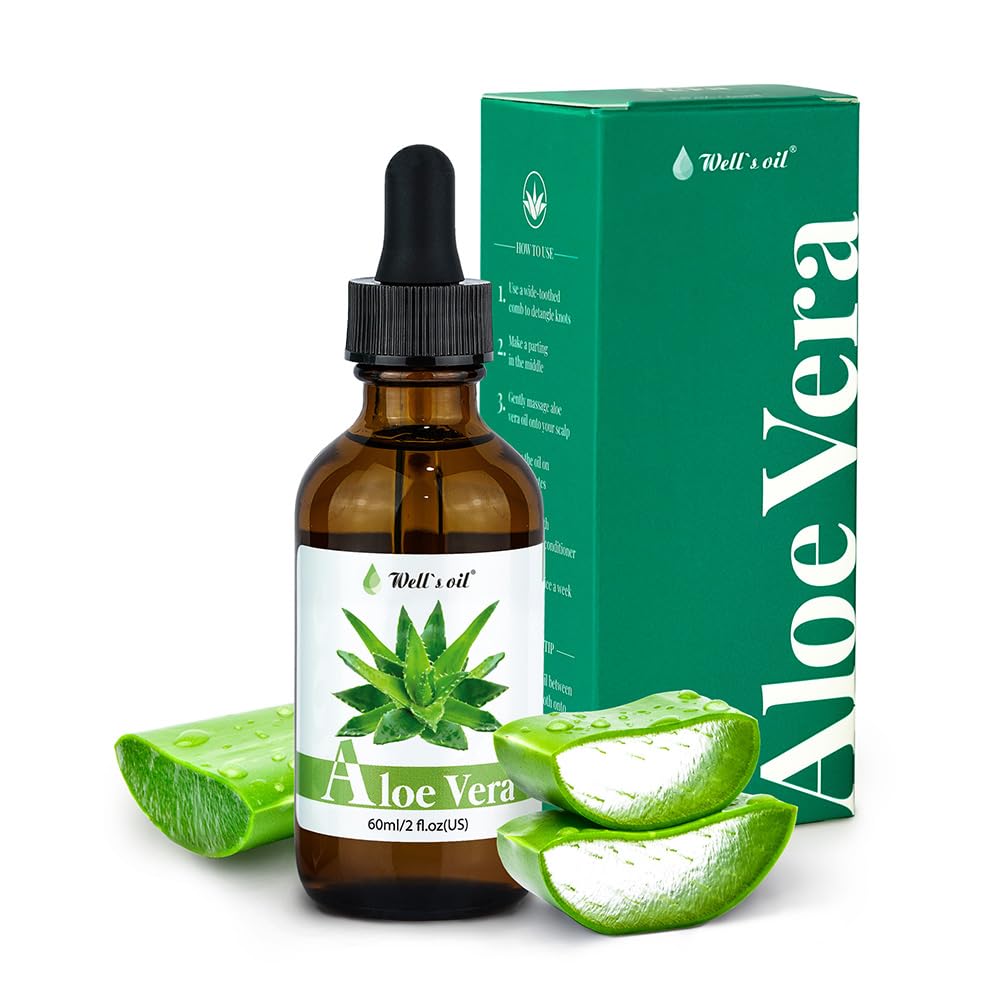 Well's Oil Aloe Vera Oil - Hydrating, Strengthening & Nourishing | Hair Growth & Sunburn Relief | All Natural | For Skin and Hair Care (2 Fl Oz / 60 ml)