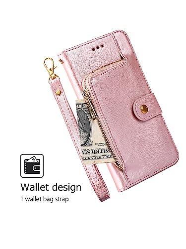 Arseaiy Case for Samsung Galaxy Note 10 Lite/A81/M60S Flip Phone Case PU Leather Zipper Pocket Wallet Case Cover with Card Holder Kickstand Shell Pink