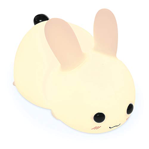 Navaris Bunny Night Light for Kids - Rechargeable Dimmable LED Lamp for Baby Nursery, Girls or Boys Bedroom - BPA-Free Silicone - Snow White Rabbit