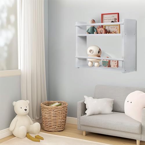YLYHSST Nursery Floating Shelves 24 Inch Solid Wood Bookshelf, Suitable for Kids Room, Nursery. Double Decker Toys Storage, Kitchen Spice Rack, White