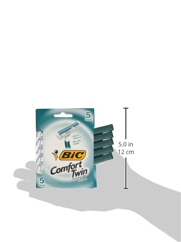 BIC Comfort Twin Men's Disposable Razor, Twin Blade, 5 Count, Sensitive Skin Razor For an Ultra Soothing and Comfortable Shave