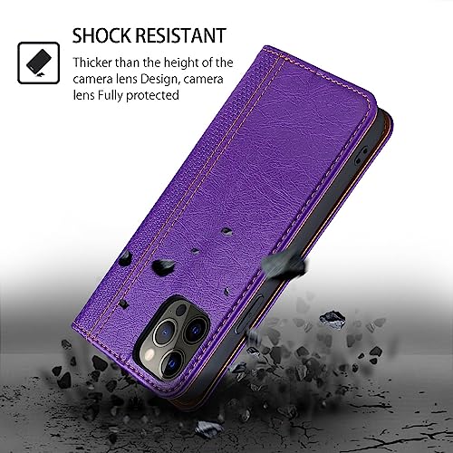 Arseaiy Case for Oppo Reno 6 Pro 5G(MediaTek) Flip Phone Case Shockproof PU Leather Wallet Case Cover with Card Holder Kickstand Shell Purple