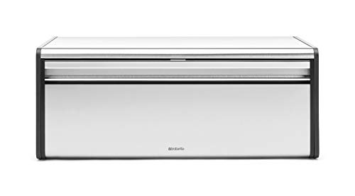 Brabantia Fall Front Bread Box - Matte Steel Fingerprint Proof with Black Sides, 299186