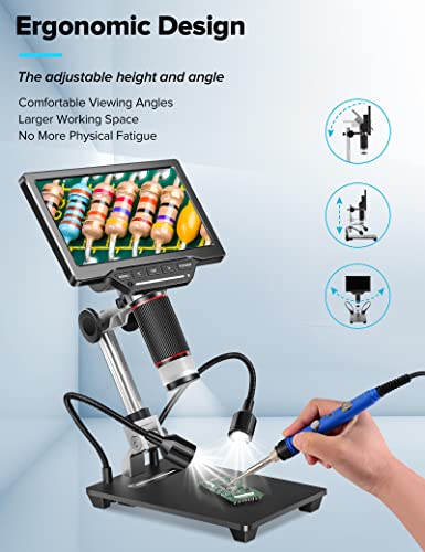 7-inch HDMI LCD Digital Microscope with Extension Tube and Guidebooks, (1200X 16MP 1080P), Microscope with Screen for Soldering & Coin Collection Included 32GB Card, Compatible with TV/Windows/Mac