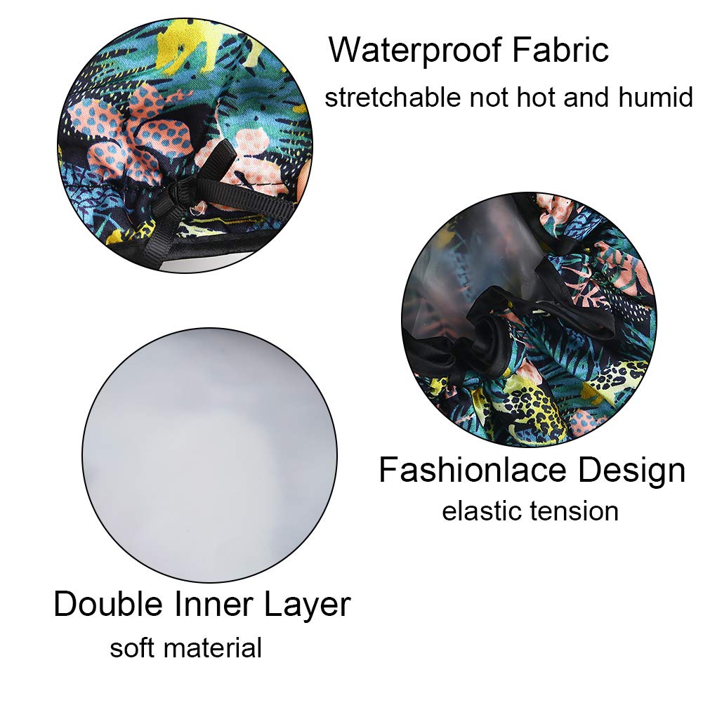 Shower Caps, 3 PACK Bath Cap for Women Waterproof & Adjustable Double Layered Shower Cap (Multi-colored8)