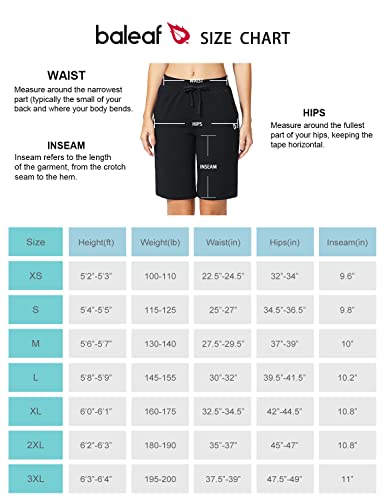 BALEAF Women's 10" Bermuda Shorts Long Cotton Casual Summer Knee Length Pull On Lounge Walking Exercise Shorts with Pockets Charcoal Size S
