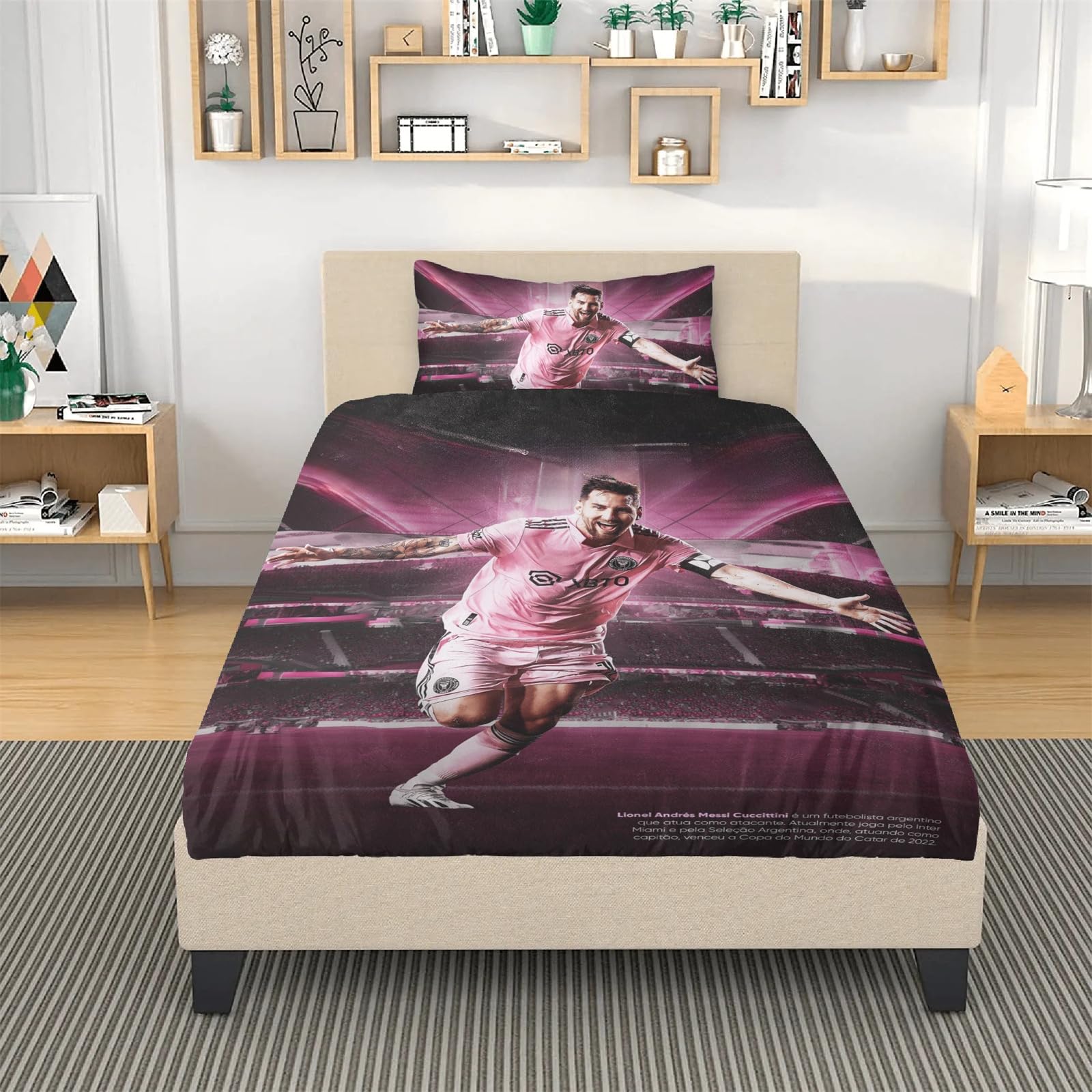 Aimery Miami Bedding Set Soccer Duvet Cover Set Pink Bed Football Comforter Soft Microfiber Soccer Bedding Sets 3 Pieces Fruit Comforter Cover and 2 Pillowcase for Bedroom (Pink 2,Full)