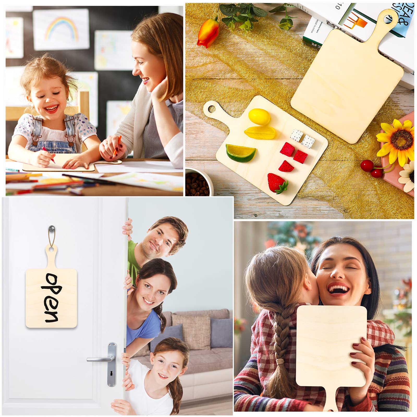 6 Pieces Mini Wooden Cutting Board with Handle Paddle Chopping Board Small Kitchen Serving Board Wooden Cooking Butcher Block for Christmas DIY Home Kitchen Cooking Vegetables Decor (9.1 x 5.5 Inch)
