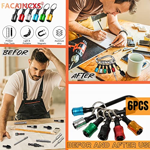 6 Color Drill Extension Bit Holder, 1/4inch Hex Shank Aluminum Alloy Screwdriver Bits Holder Extension Bar Drill Screw Adapter Change Keychain Portable 2023 Upgraded