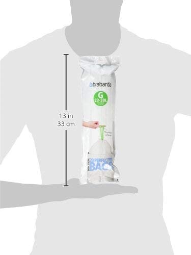 Brabantia PerfectFit Trash Bags (Size G / 6-8 Gallon) Thick Plastic Trash Can Liners with Tie Tape Drawstring Handles (20 Bags)