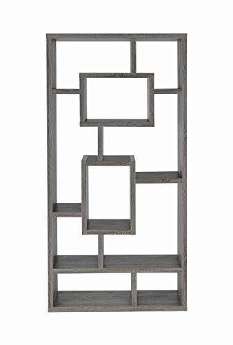 Coaster Furniture Geometric Cubed Rectangular Bookcase 11.5" D x 35.5" W x 70.75" H Weathered Grey 800512