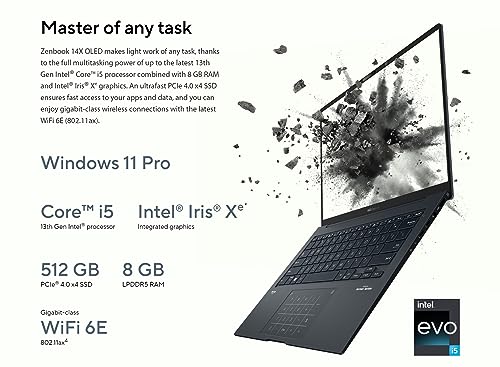ASUS Zenbook 14.5" 2.8K(2880 x 1800) 120Hz OLED Laptop | EVO 12-Core i5-13500H | 100% DCI-P3 Pantone | WiFi 6E | 2X Thunderbolt 4 | Widnows 11 Home | w/HDMI (8GB LPDDR5 RAM | 1TB PCIe SSD)