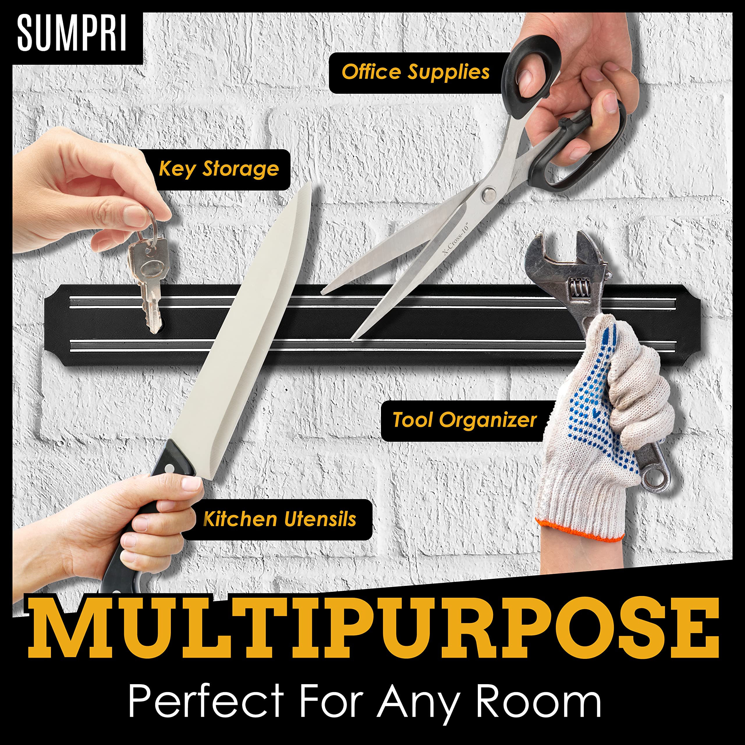 Magnetic Knife Strip for Wall - Extra-Strong Magnet Knife Holder Strip (15 Inch X Set Of 3) - Securely Holds Your Biggest Kitchen Knives - Space-Saving Magnetic Knife Holder For Wall -By SUMPRI