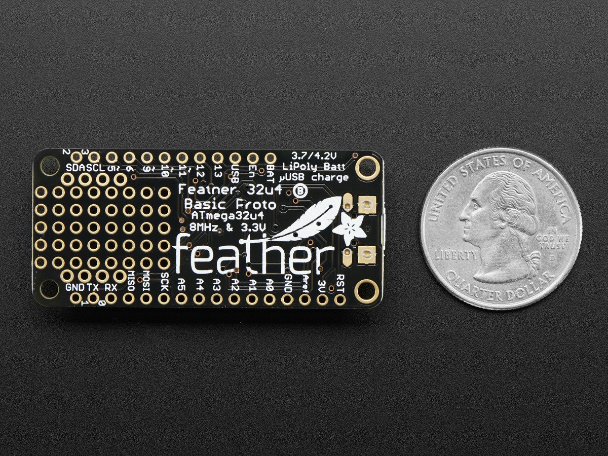 Adafruit Feather 32u4 Basic Proto - Single Board Computer with USB, I2C - Assembled Board, Headers Included